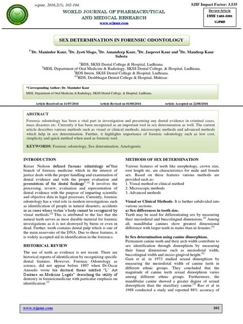 Sex Determination In Forensic Odontology Pdf Polymerase Chain Reaction Tooth Sex Determination In Forensic Odontology Pdf Polymerase Chain Reaction Tooth
