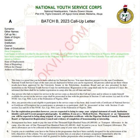 How To Check NYSC Call Up Letter Batch B OKVIX