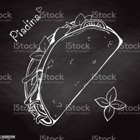 Piadina 음식 이탈리아 요리입니다 스케치 스타일에서 벡터 일러스트 레이 션 Piadina에 대한 스톡 벡터 아트 및 기타