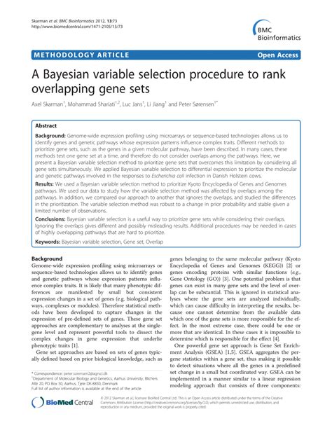 Pdf A Bayesian Variable Selection Procedure To Rank Overlapping Gene Sets