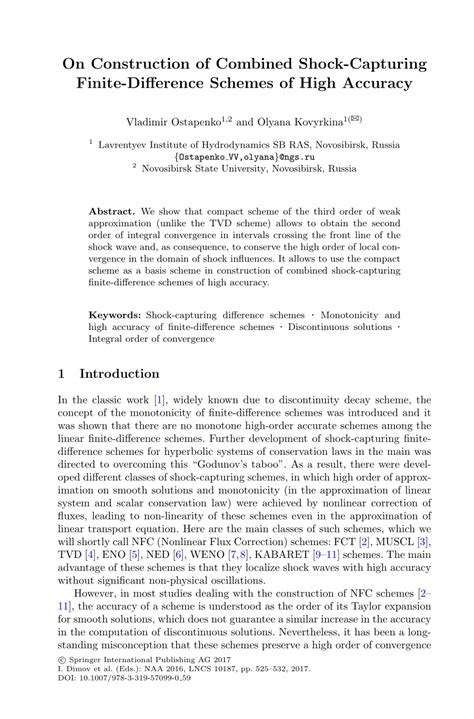 Pdf On Construction Of Combined Shock Capturing Finite Difference Schemes Of High Accuracy