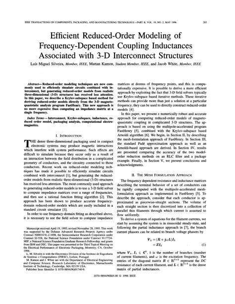 Pdf Efficient Reduced Order Modeling Of Frequency Dependent Coupling