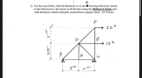 Solved Method Of Joints Find Reactions At A And C Showing
