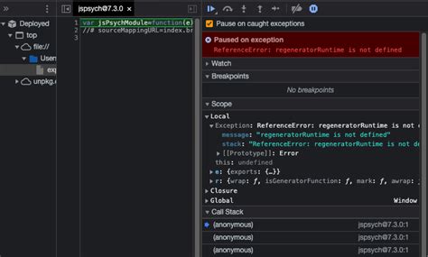 uncaught referenceerror regeneratorruntime is not defined in jspsych