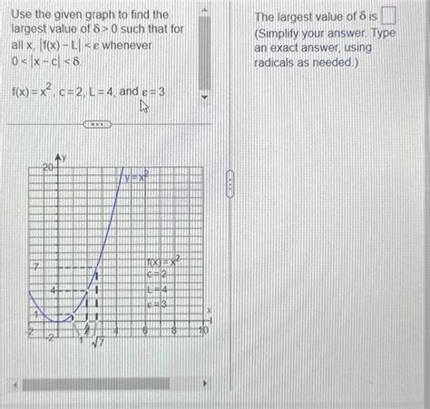 Solved Use the given graph to find the largest value of δ Chegg