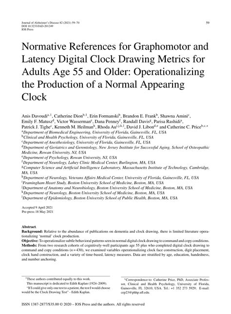 Pdf Normative References For Graphomotor And Latency Digital Clock Drawing Metrics For Adults