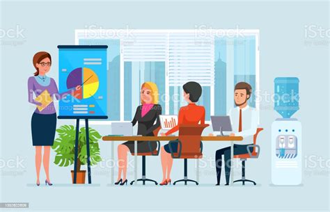 사무실에서 비즈니스 팀 회의 프레젠테이션 컨퍼런스 프로젝트 전략 차트에 대한 동료 경영자에 대한 스톡 벡터 아트 및 기타 이미지 경영자 계획 교사 교육 관련 직업