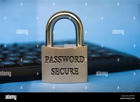 Password Secure Text Engraved On Padlock With Blurred Keyboard Background Password Security