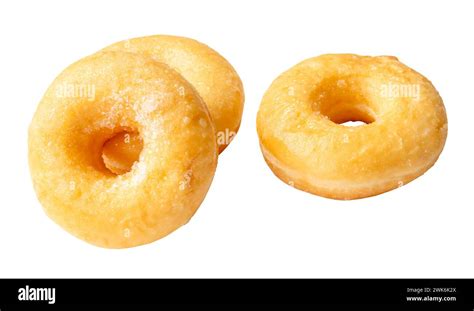 Front View Set Of Three Delicious Cinnamon Sugar Mini Donuts Is Isolated On White Background