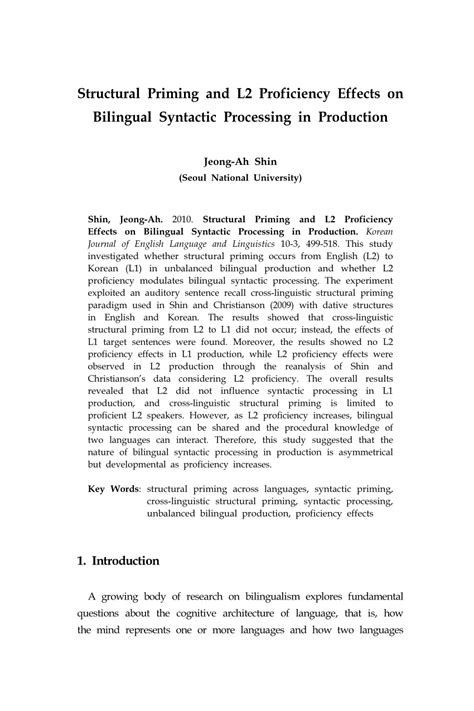Pdf Structural Priming And L2 Proficiency Effects On Bilingual