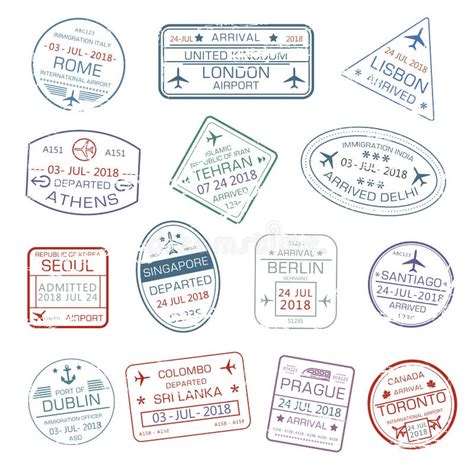 Travel Stamp Vintage Passport Visa International Arrived Stamps With