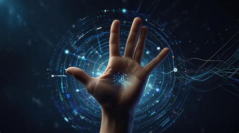 Hand Interacting With A Futuristic Digital Interface Glowing Lines And Circles Of Data Premium