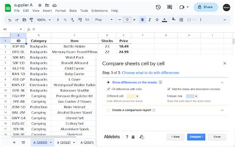 Compare Sheets Google Workspace Marketplace
