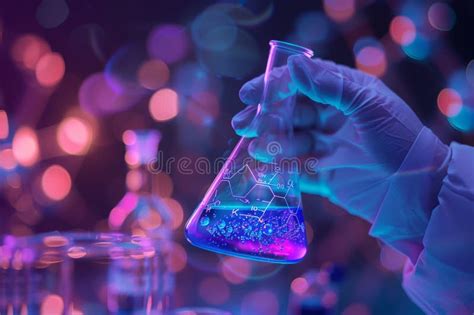 Colorful Chemical Experiment In Lab With Vibrant Lights And A Beaker Of