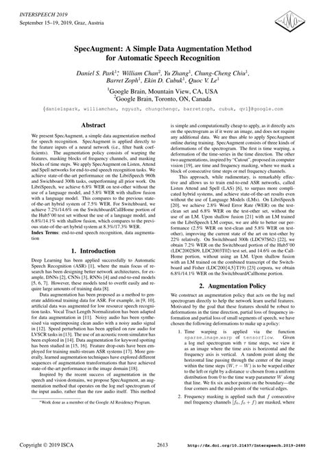 pdf specaugment a simple data augmentation method for automatic