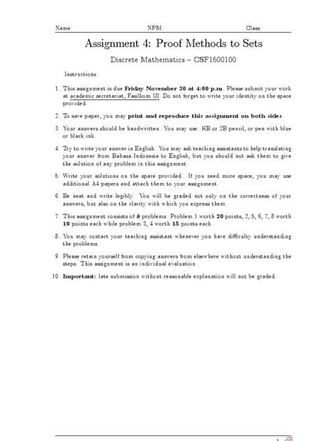 Assignment4 Prove Method To Set Pdf Function Mathematics