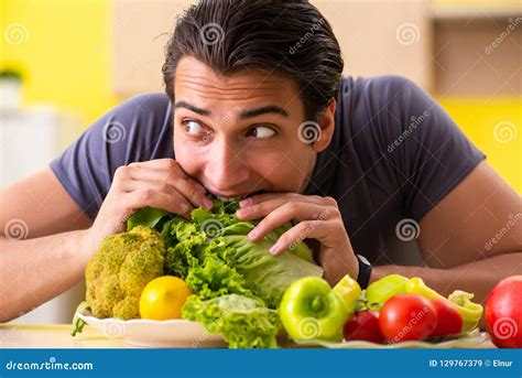 The Young Man In Dieting And Healthy Eating Concept Stock Image Image