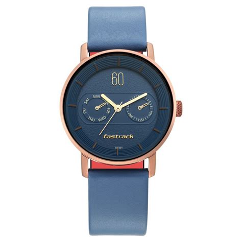 Buy Online Fastrack Blue Dial Leather Strap Watch For Girls