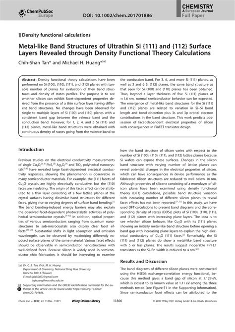 Pdf Metal Like Band Structures Of Ultrathin Si {111} And {112} Surface Layers Revealed Through