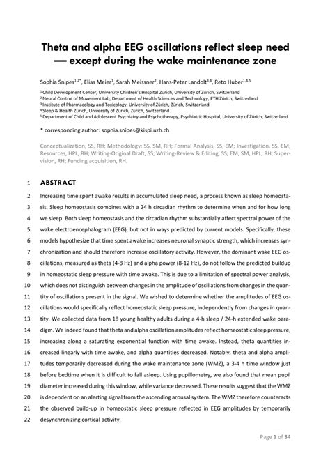 Pdf Theta And Alpha Eeg Oscillations Reflect Sleep Need — Except During The Wake Maintenance Zone