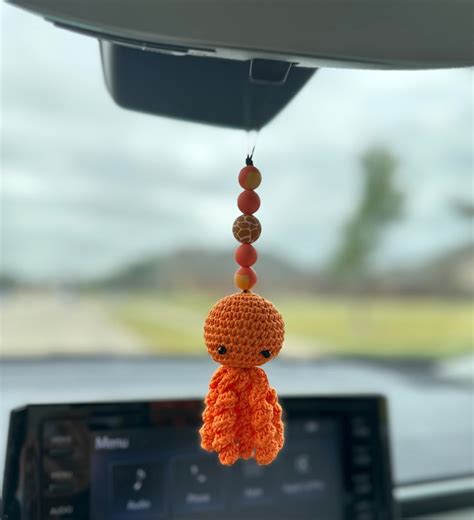 Handmade Crochet Octopus Car Charm Stuffed Octopus And Silicone Beads