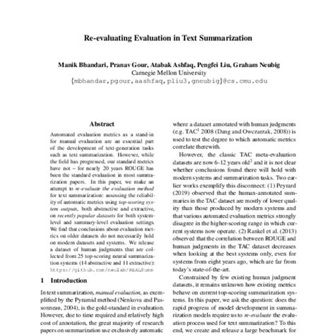 Re Evaluating Evaluation In Text Summarization Acl Anthology