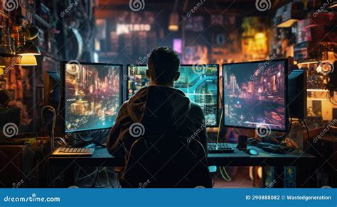 Multiscreen Technology At A Modern Workstation Stock Illustration Illustration Of Savvy