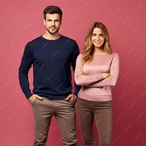 Premium Photo A Man And Woman Standing Next To Each Other In Front Of A Pink Background