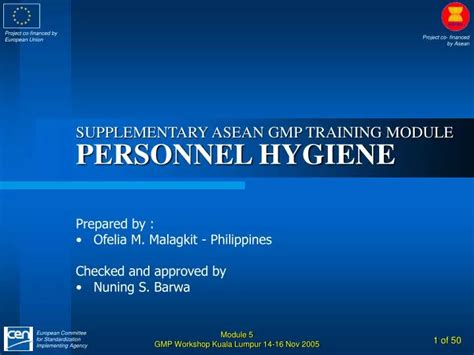 PPT SUPPLEMENTARY ASEAN GMP TRAINING MODULE PERSONNEL HYGIENE PowerPoint Presentation ID 1219747