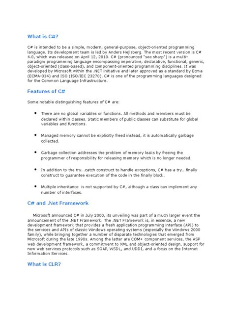 Csharp Programming Pdf C Sharp Programming Language Microsoft