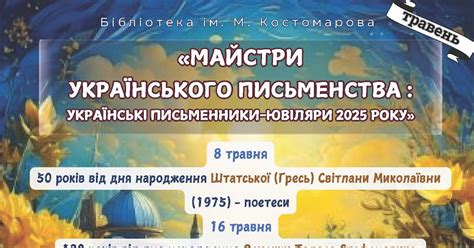 Майстри українського письменства українські письменники ювіляри 2025 року ТРАВЕНЬ НАШІ
