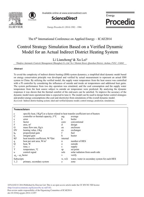 Pdf Control Strategy Simulation Based On A Verified Dynamic Model For An Actual Indirect