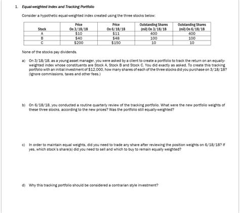 Solved D 1 Equal Weighted Index And Tracking Portfolio Chegg Com