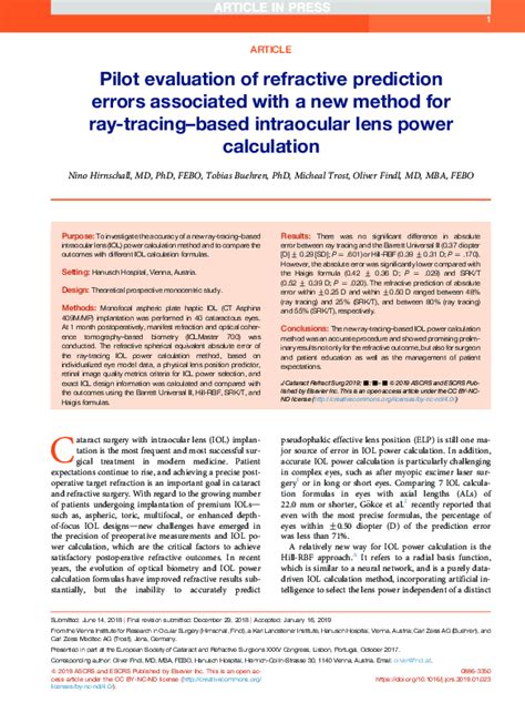 Pdf Pilot Evaluation Of Refractive Prediction Errors Associated With