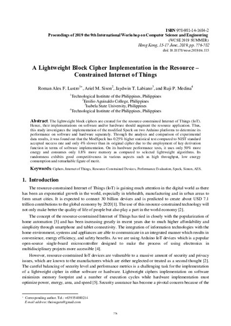 Pdf A Lightweight Block Cipher Implementation In The Resource