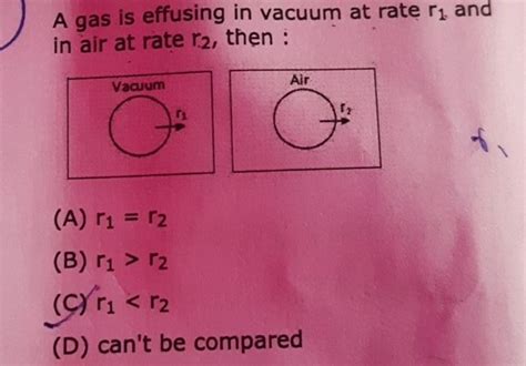 A Gas Is Effusing In Vacuum At Rate R1 And In Air At Rate R 2 Then
