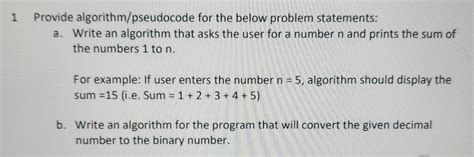 Solved 1 Provide Algorithm Pseudocode For The Below Problem Chegg