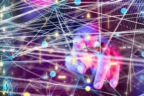 Hand Touching Digital Dots Connected To Each Other Global Network Stock Illustration