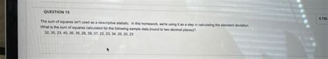 solved question 15 0 715 the sum of squares isn t used as a