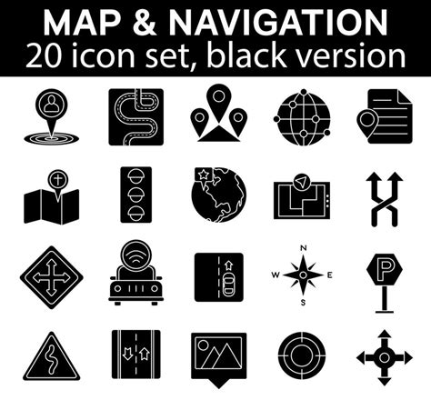 Navigation Map And Geolocation Icon Set Vector Collection Of Black
