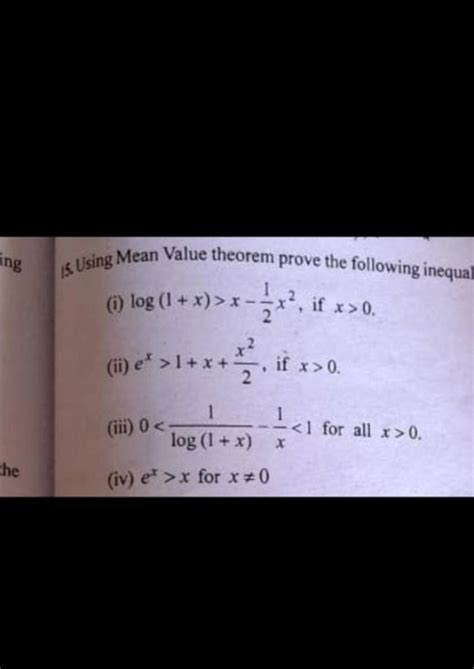 Using Mean Value Theorem Prove The Following Inequa Filo