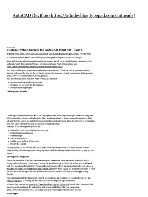 Custom Python Scripts For Autocad Plant 3d Pdf Integrated Development Environment Computing
