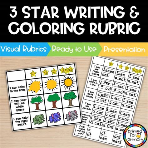 3 Star Coloring Rubric And Kindergarten Writing Rubrics Visual Writing Rubric