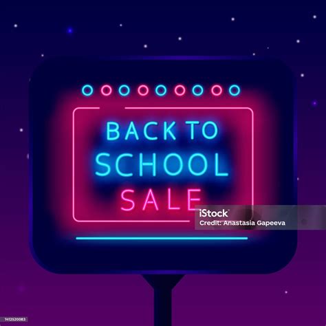 학교 판매 네온 거리 광고판으로 돌아 가기 야간 밝은 광고 원이있는 복고풍 프레임 벡터 스톡 일러스트레이션 0명에 대한 스톡 벡터 아트 및 기타 이미지 Istock