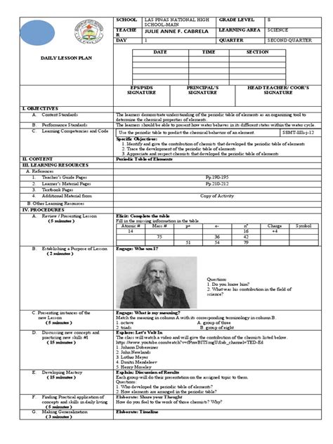 Periodic Table Of Elements Lesson Plan Pdf Cognition Learning
