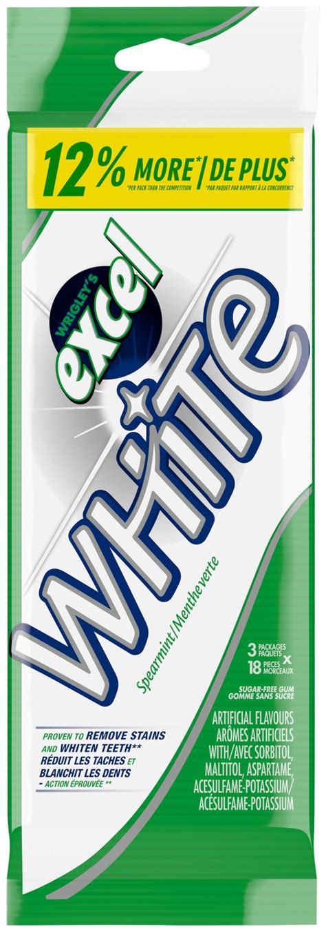 Excel White Spearmint Sugarfree Gum Multipack 18 Pieces Pack Of 3 Excel Gum