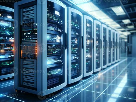 ai generated server room data center with hard drives in blue light