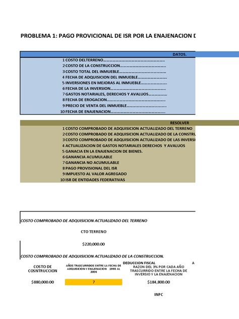 Solucion De Calculo De Isr Por Enajenacion Bienes Inmuebles Xlsx Porn