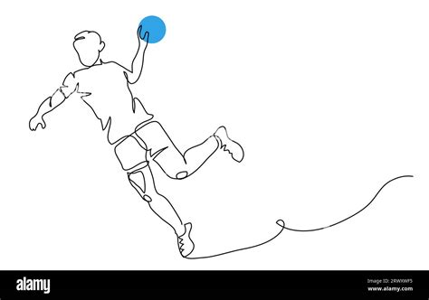 Handball Player Throws The Ball One Continuous Line Art Drawing Of Handball Player In Jump