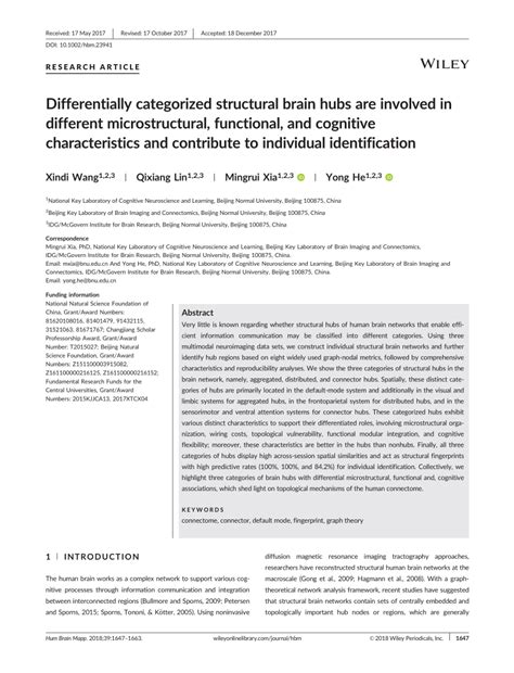 Pdf Differentially Categorized Structural Brain Hubs Are Involved In Different Microstructural
